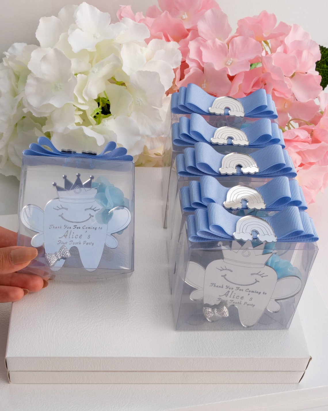 Personalized First Tooth Party Magnet Favors, Crown & Rainbow Box - Etsy