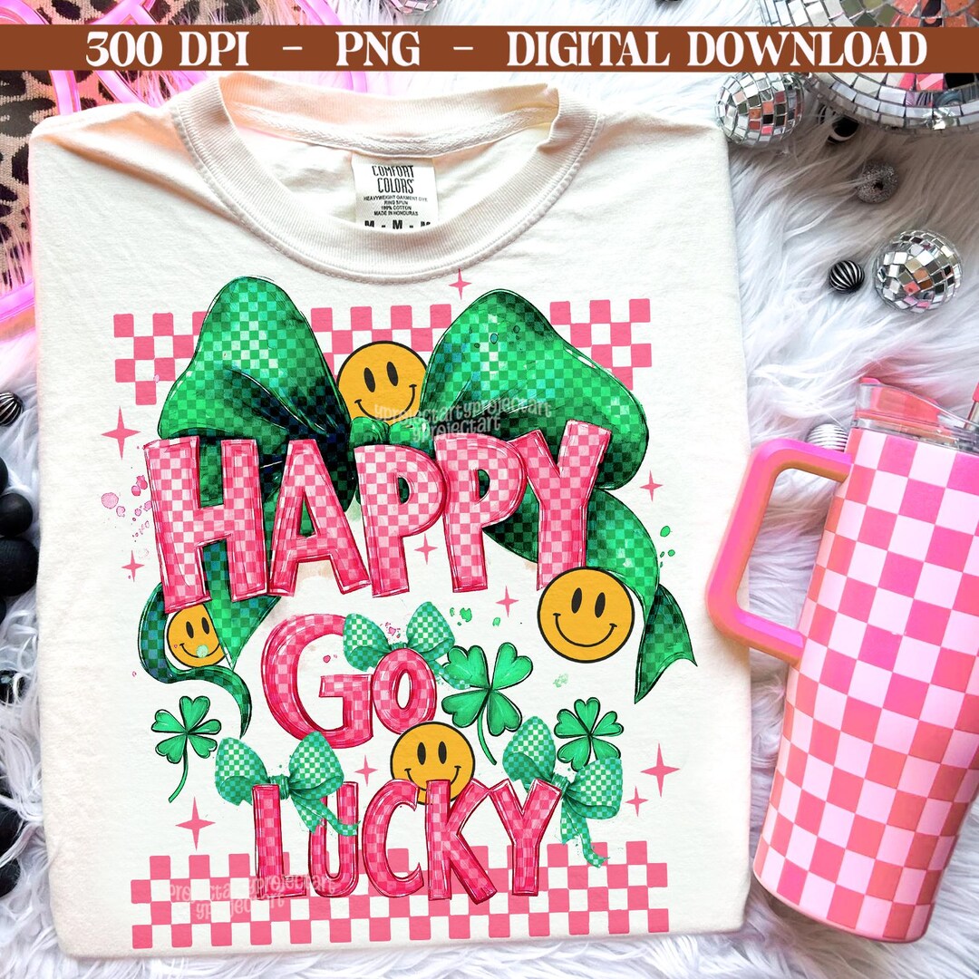 Checkered Preppy Happy Go Lucky PNG, St Patrick's Day Coquette PNG, St ...