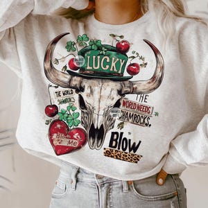 Lucky Shamrock Bull Skull PNG Collage Sublimation | St. Patrick’s Day ...