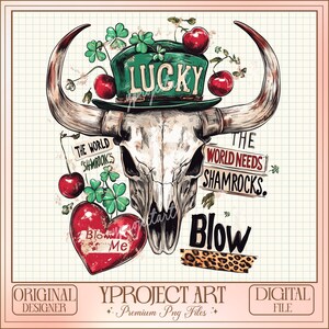 Lucky Shamrock Bull Skull PNG Collage Sublimation | St. Patrick’s Day ...