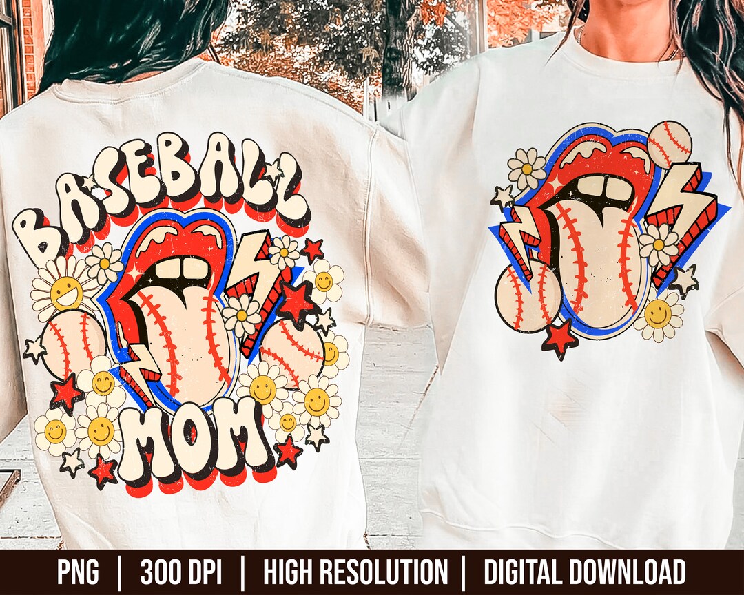 Retro Groovy Baseball Mom PNG, Baseball Front & Back Design, Baseball ...