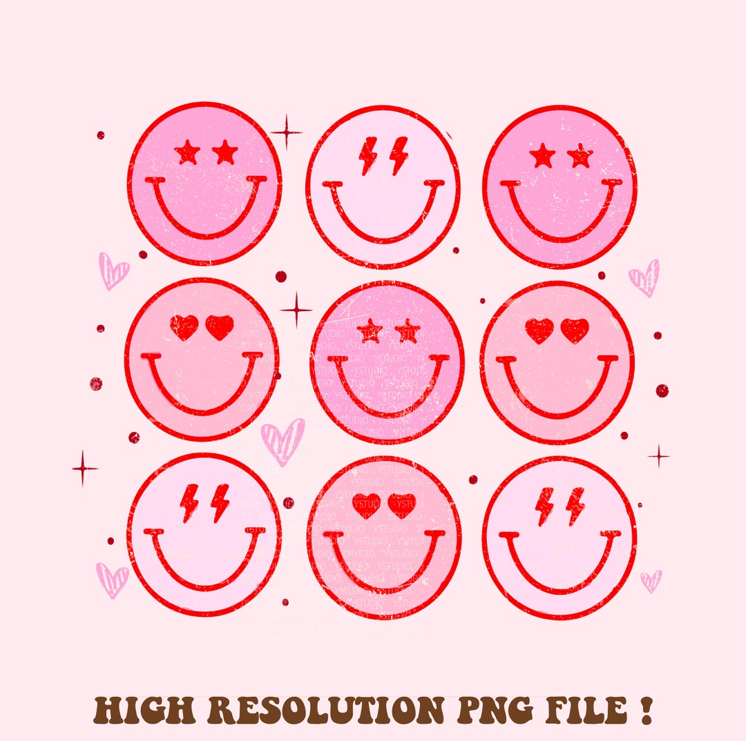 Retro Smile Face PNG, Pink Smile Face PNG, Smile Face Sublimation ...