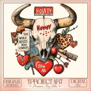 Retro Western Bull Skull PNG Sublimation Clipart, Howdy Cowboy Retro ...