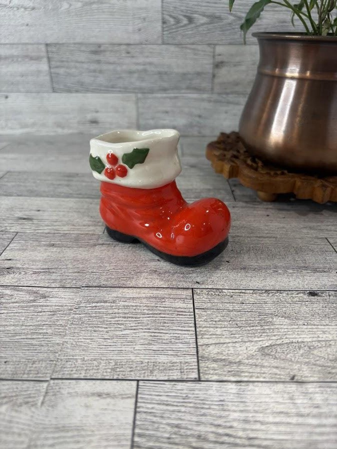 Vintage Santa's Boot Ceramic Container Planter - Etsy