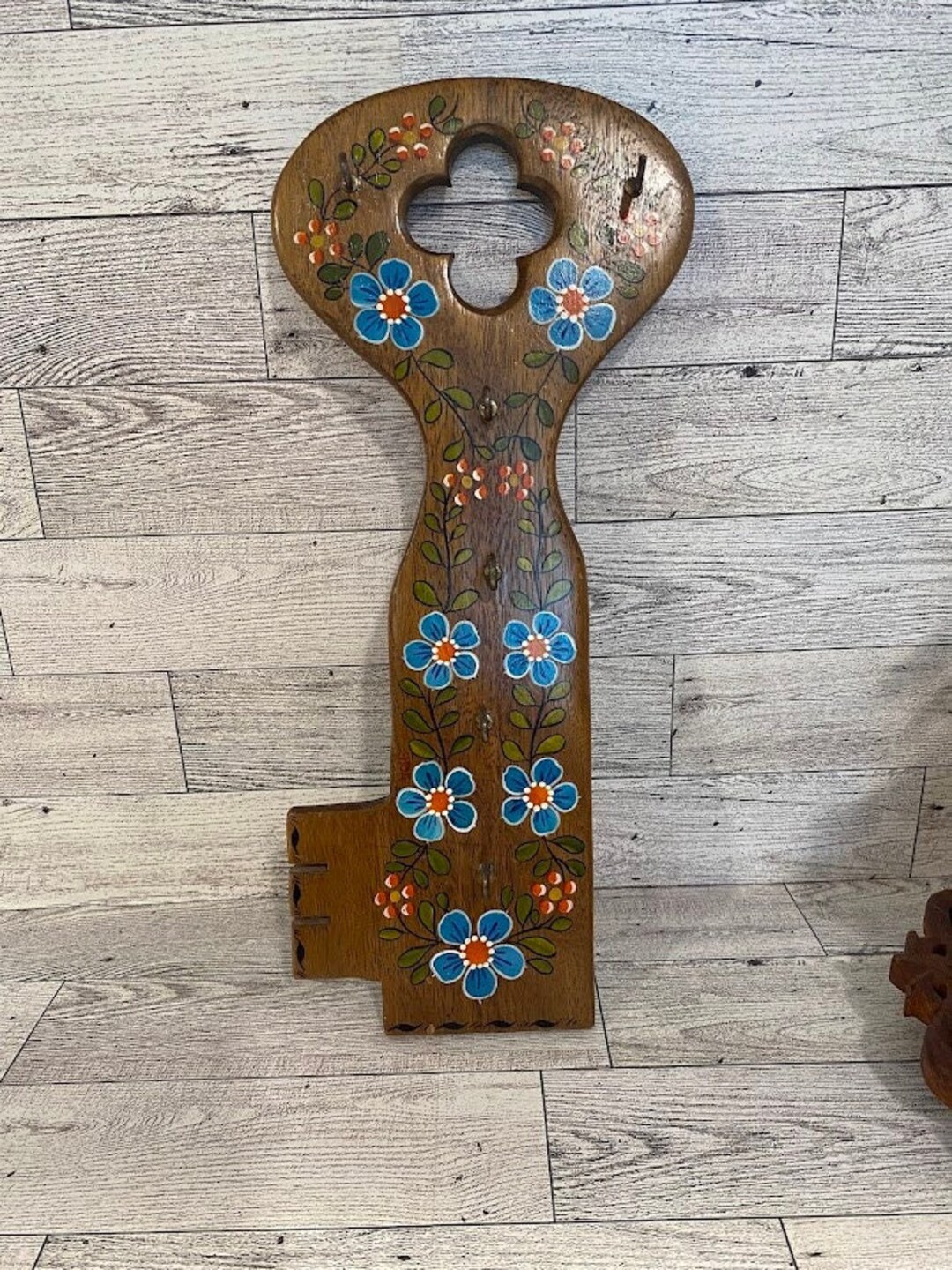 Vintage Hand-painted Wooden Key-shaped Key Holder - Etsy New Zealand