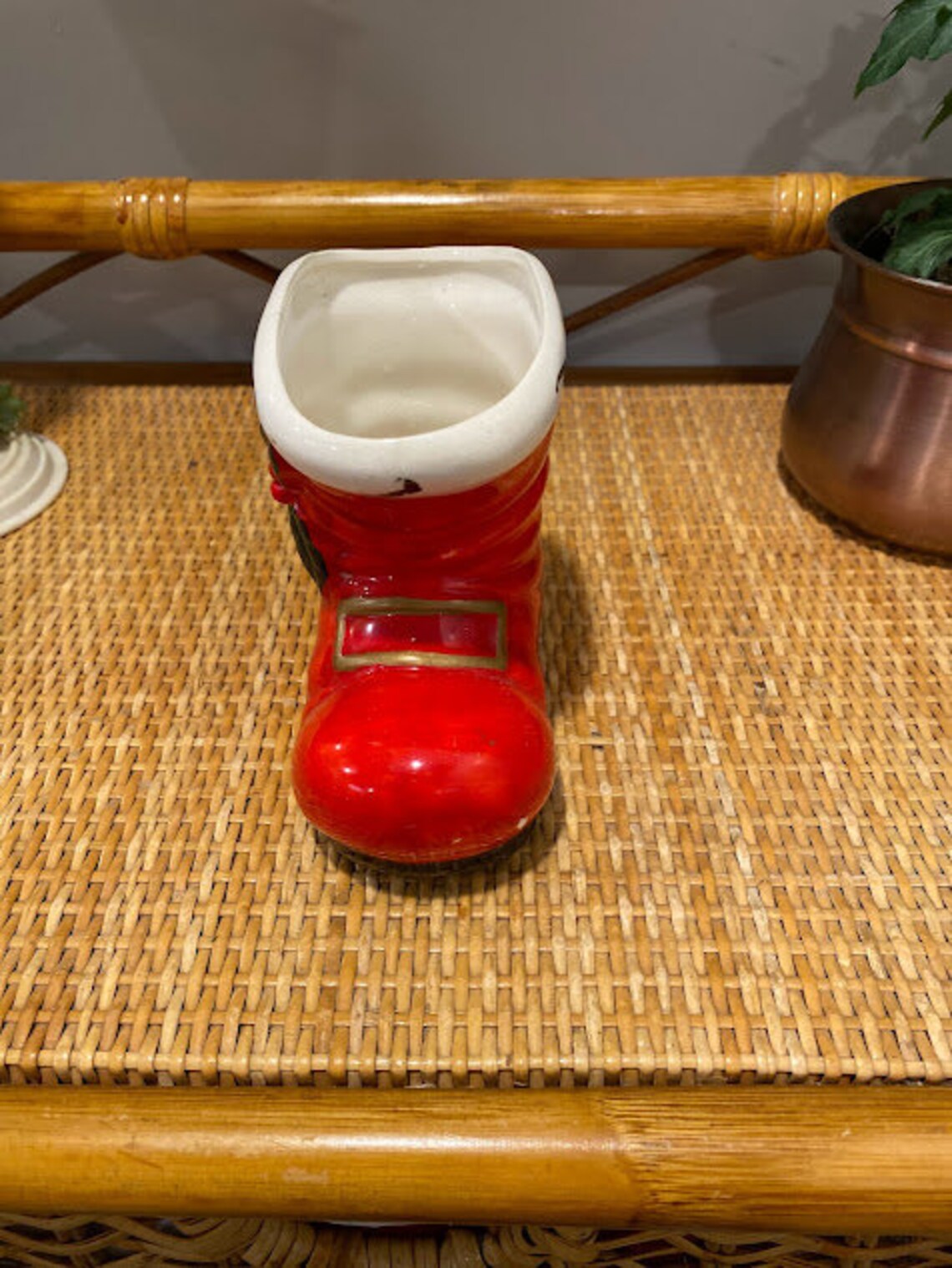 Vintage Santa's Boot Ceramic Container Planter - Etsy