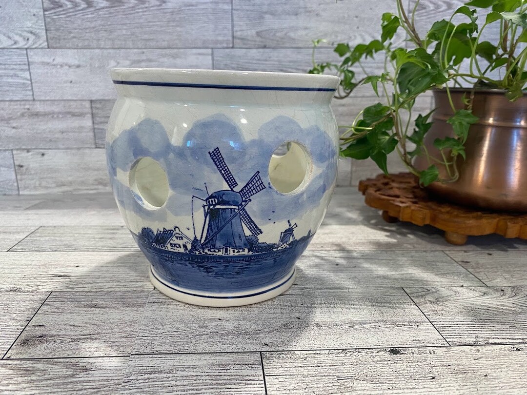 Vintage Delft Blauw Bulb Planter - Made in Holland, Dutch Item ...
