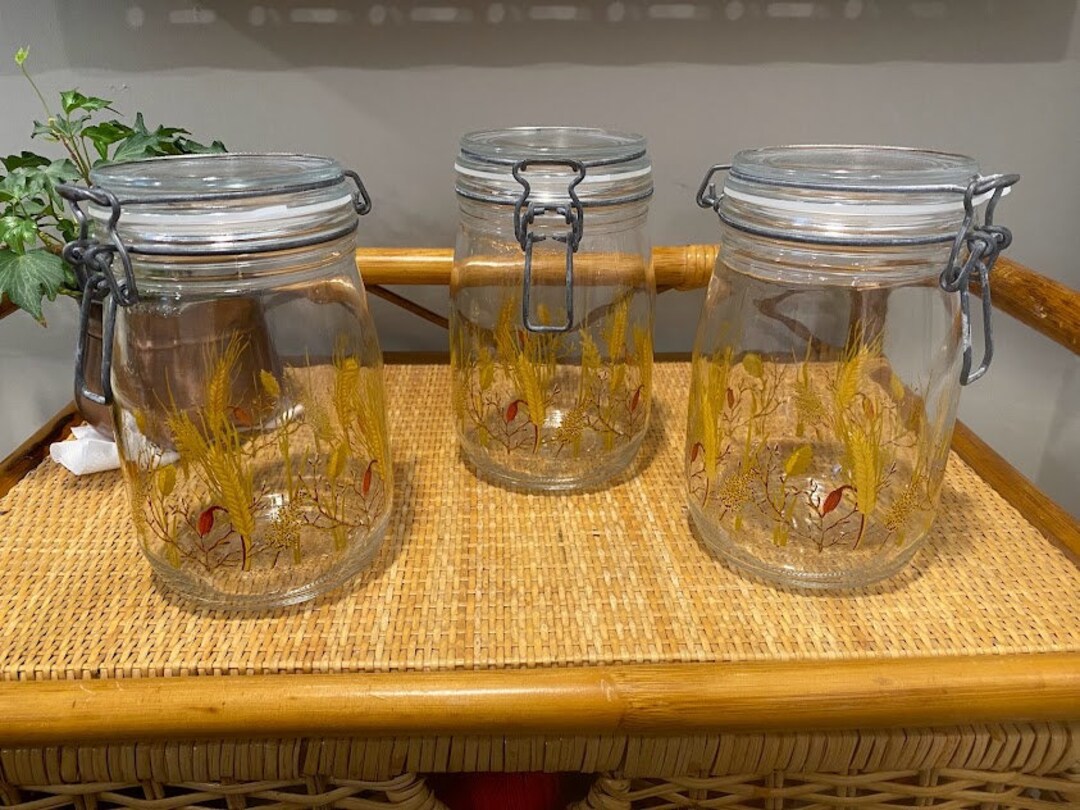 Vintage ARC France Glass Jar - Golden Wheat Pattern, New Seal - Etsy