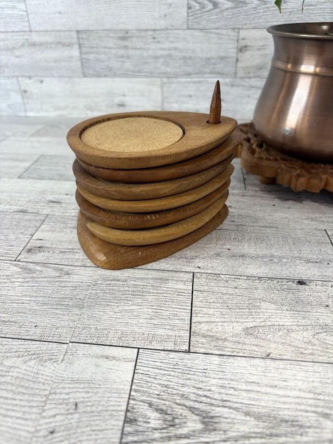 Vintage Wood Coaster Set - 6 Coasters With Holder - Etsy