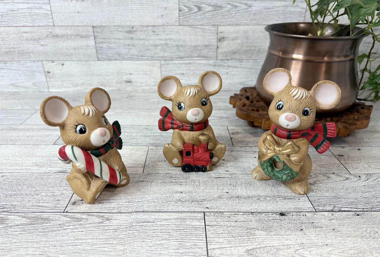 Vintage Homco Christmas Mice - Set of Three Mice Christmas Decoration ...