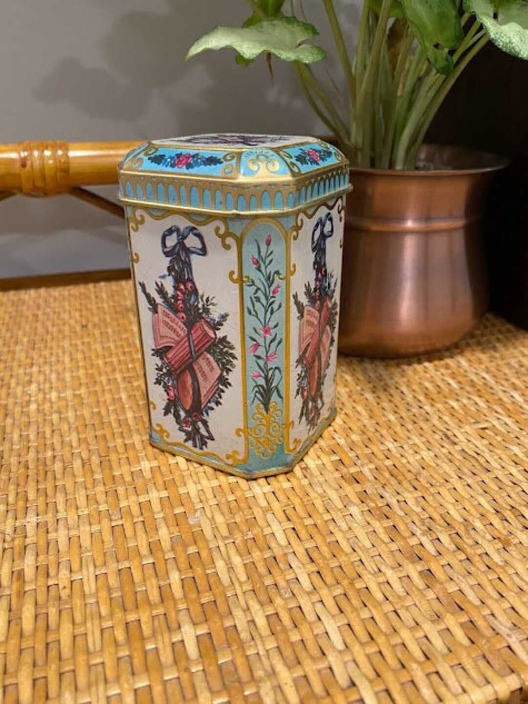 Vintage Tin Pale Blue With Gold Accent and Violin - Etsy