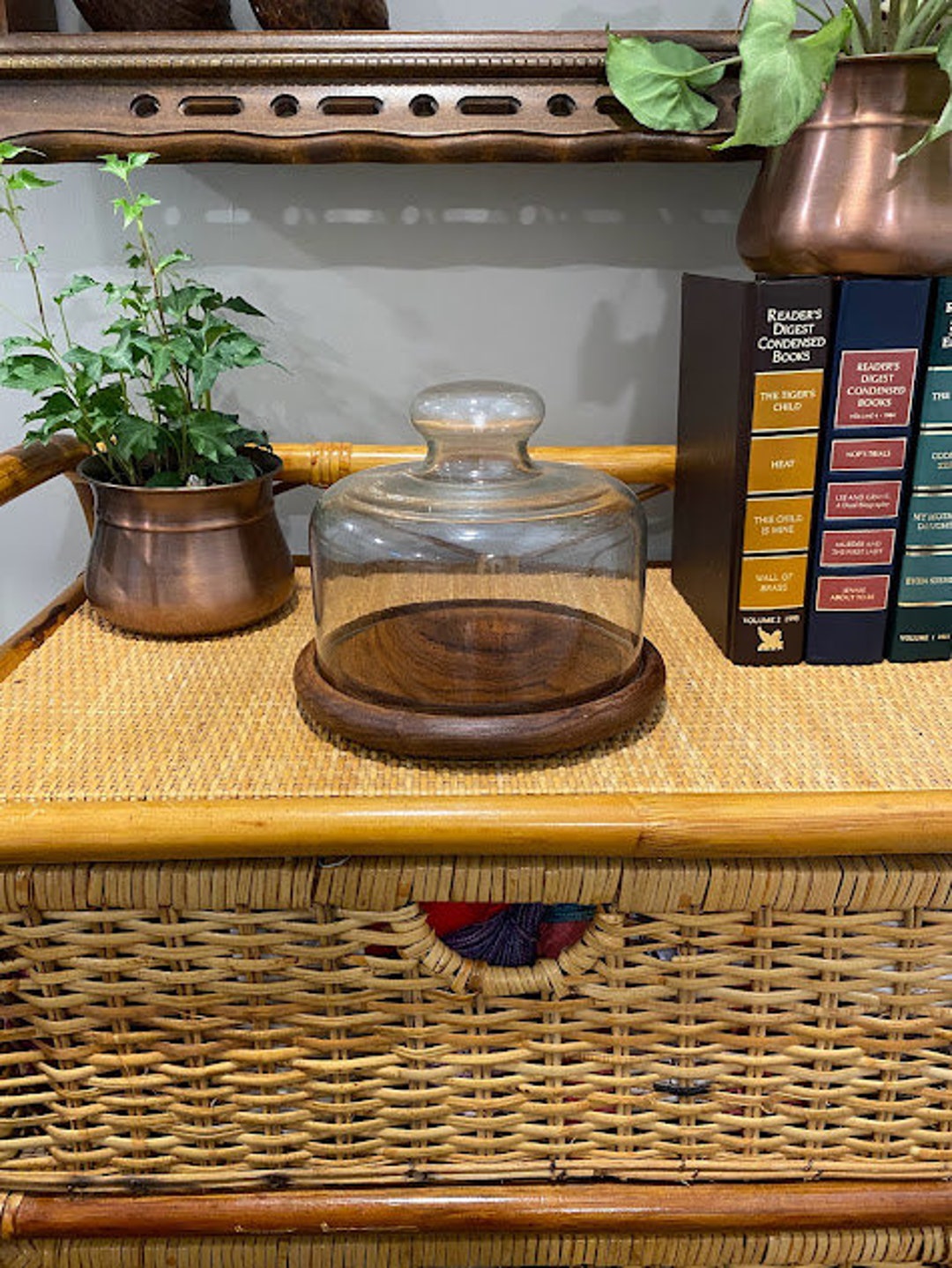 Vintage Teakwood and Glass Dome Cheese Plate - Gailstyn-sutton Made in ...