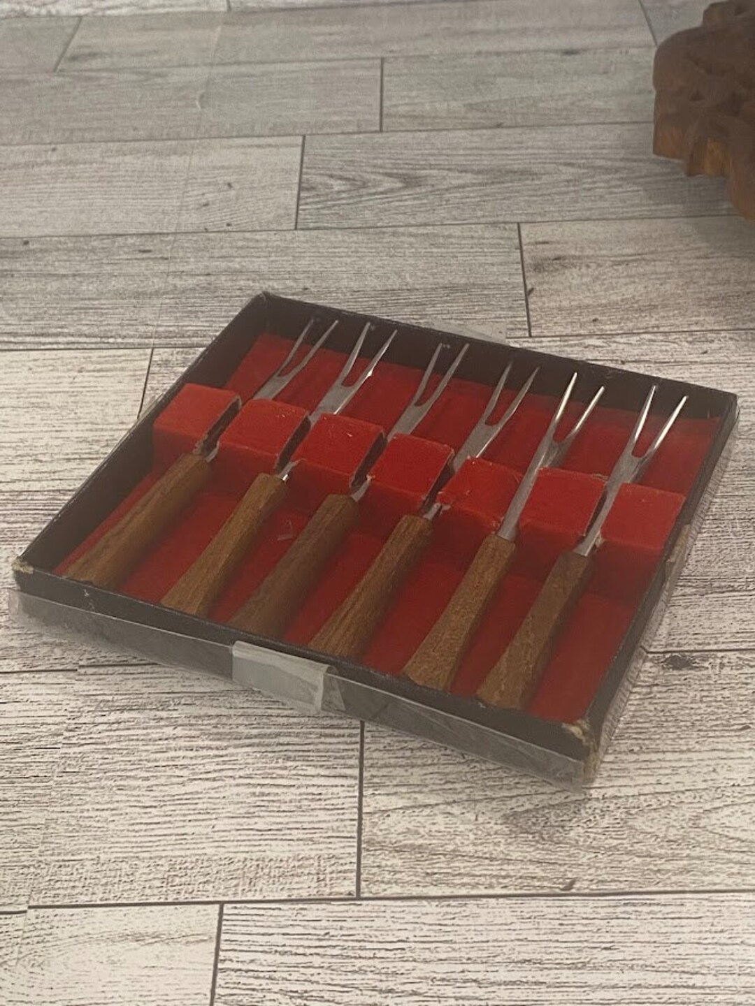 Vintage MCM Danish Teak Wood Handled Hors D'oeuvre Fork Set - Etsy