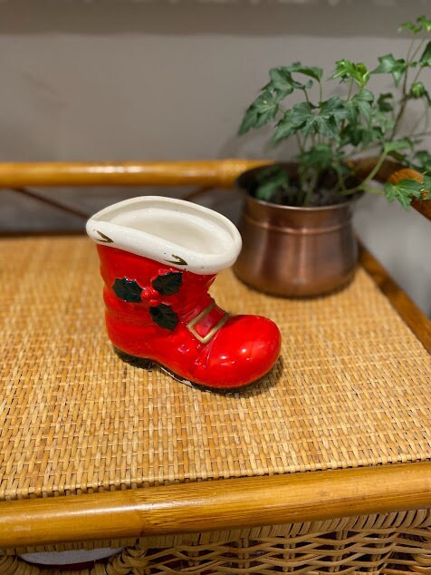 Vintage Santa's Boot Ceramic Container Planter - Etsy