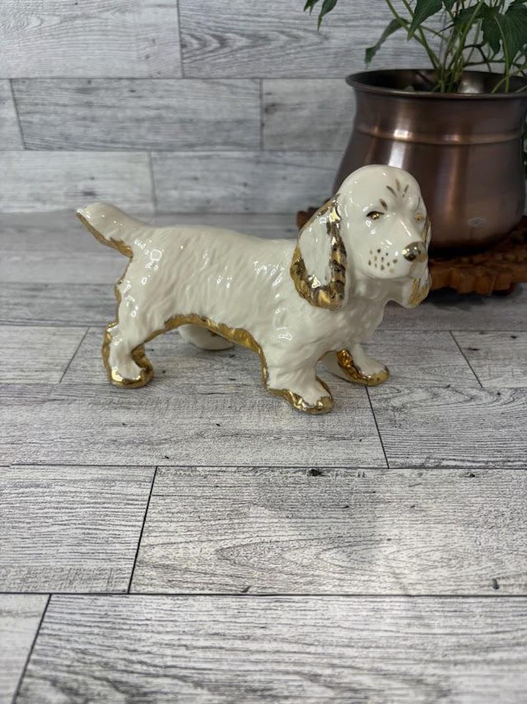 Vintage Porcelain Ceramic Cocker Spaniel Dog Figurine - Gold and White ...