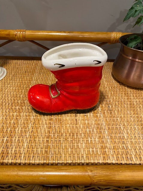 Vintage Santa's Boot Ceramic Container Planter - Etsy