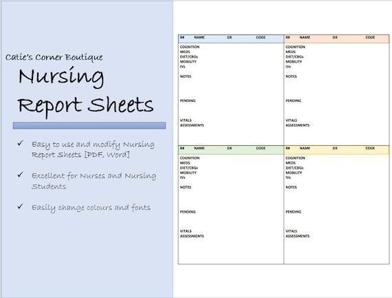 Nursing Report Sheet 4 Patients Basics - Etsy
