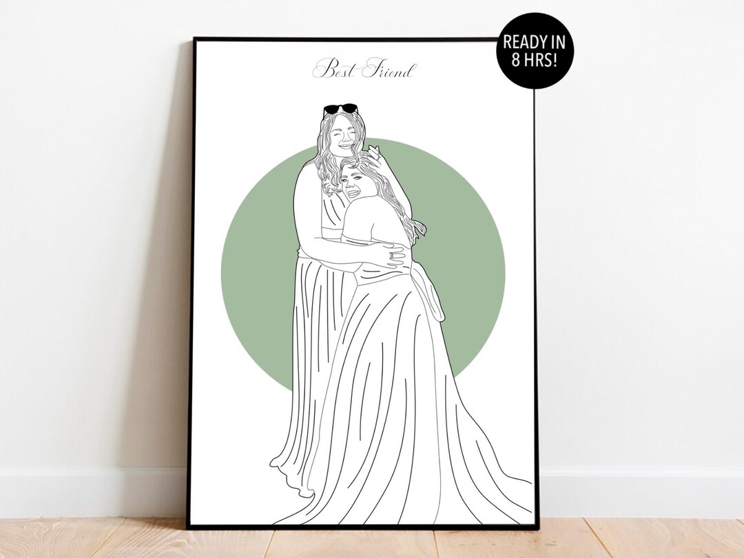 Best Friend Line Drawing, Birthday Gift for Her, Drawing From Photo ...