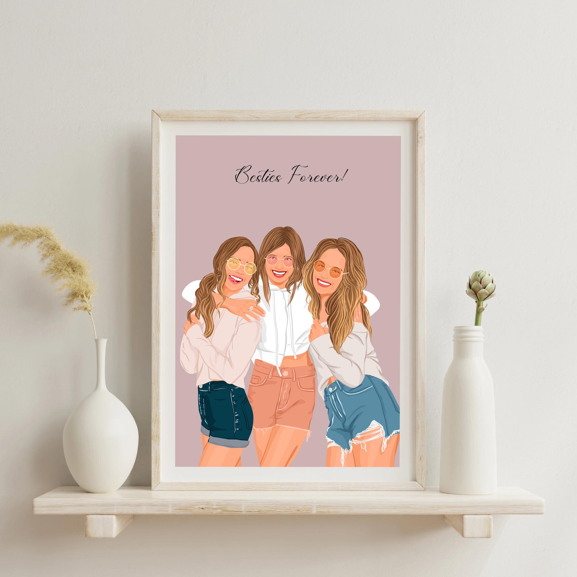 Best Friend Drawing, Custom Cartoon Portrait, Birthday Gift for Sister ...
