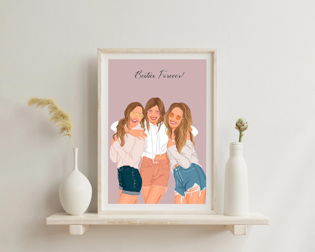 Custom Best Friend Portrait, Faceless Illustration, Drawing From Photo ...