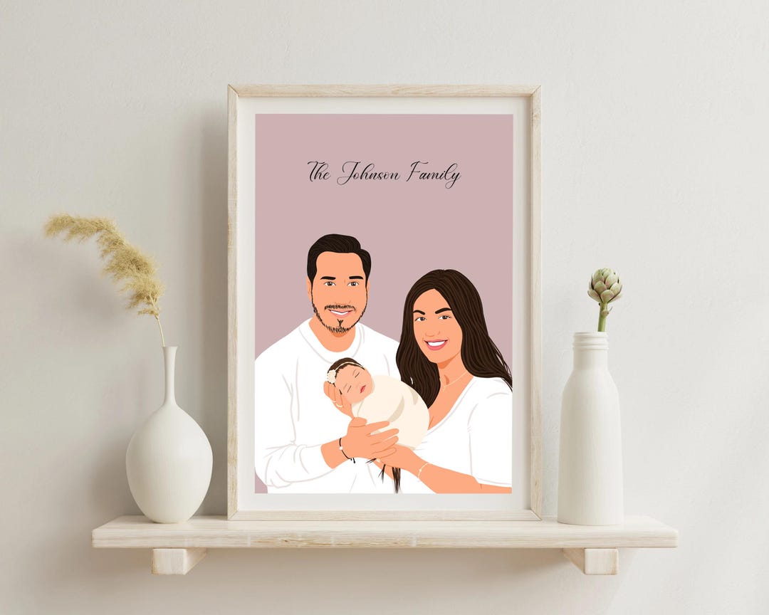 Custom Cartoon Family Portrait: Personalized Illustration, Drawing From ...