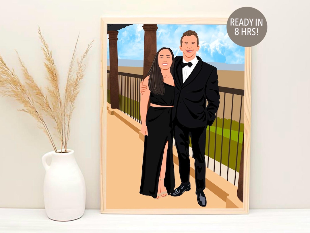 Digital Couple Portrait, Boyfriend Anniversary Gift, Cartoon Portrait ...