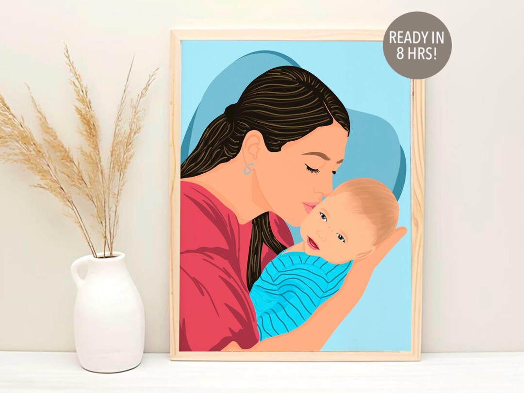 Personalized Mother's Day Portrait, Custom Family Illustration (digital ...