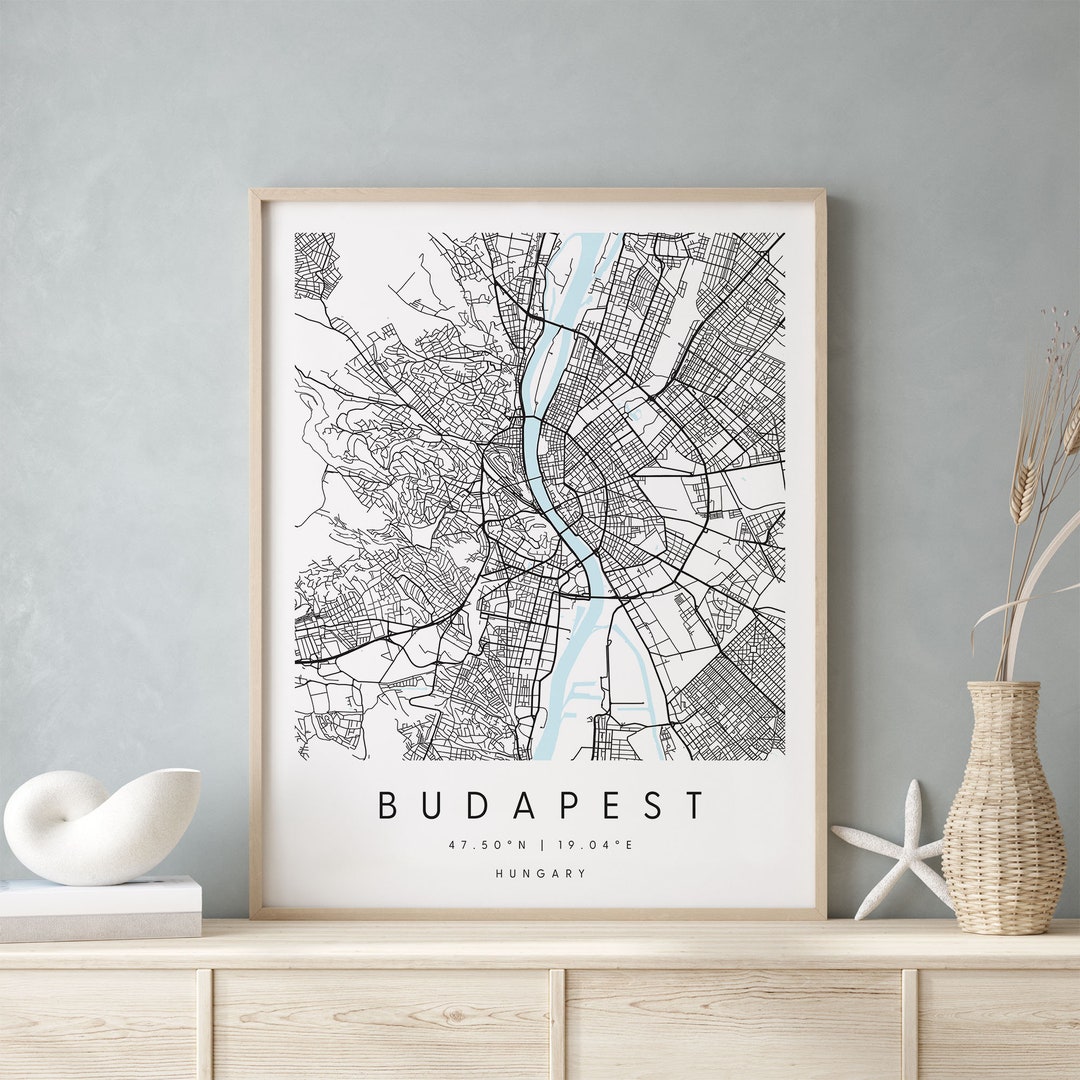 Budapest Hungary, Printable City Map, Blue & White Wall Art, Modern Map ...