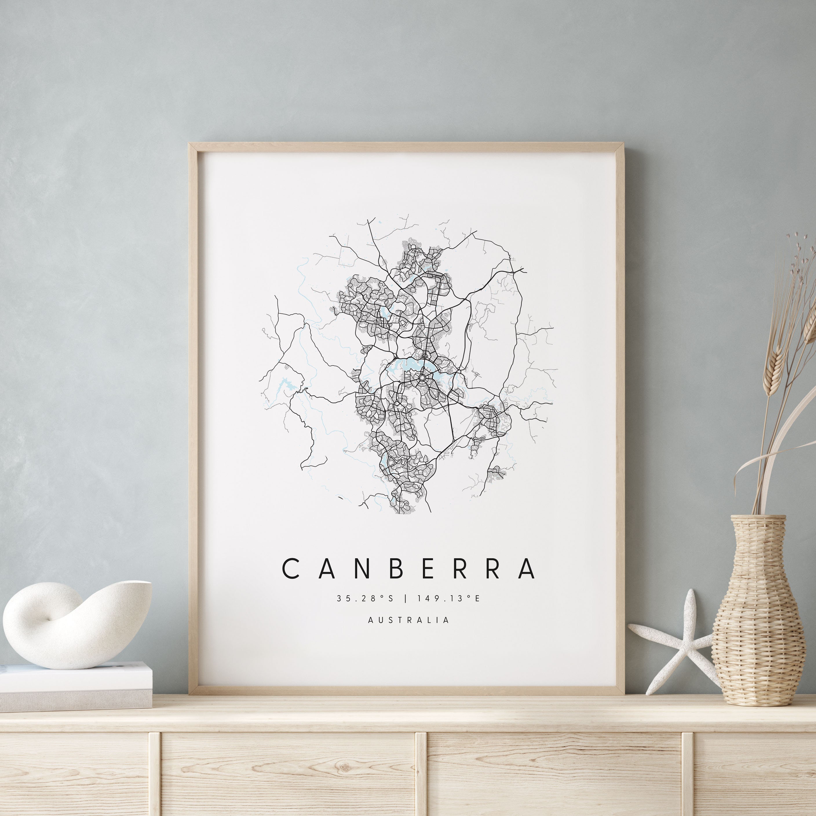 Canberra Australia, Printable City Map, Blue & White Wall Art, Modern ...