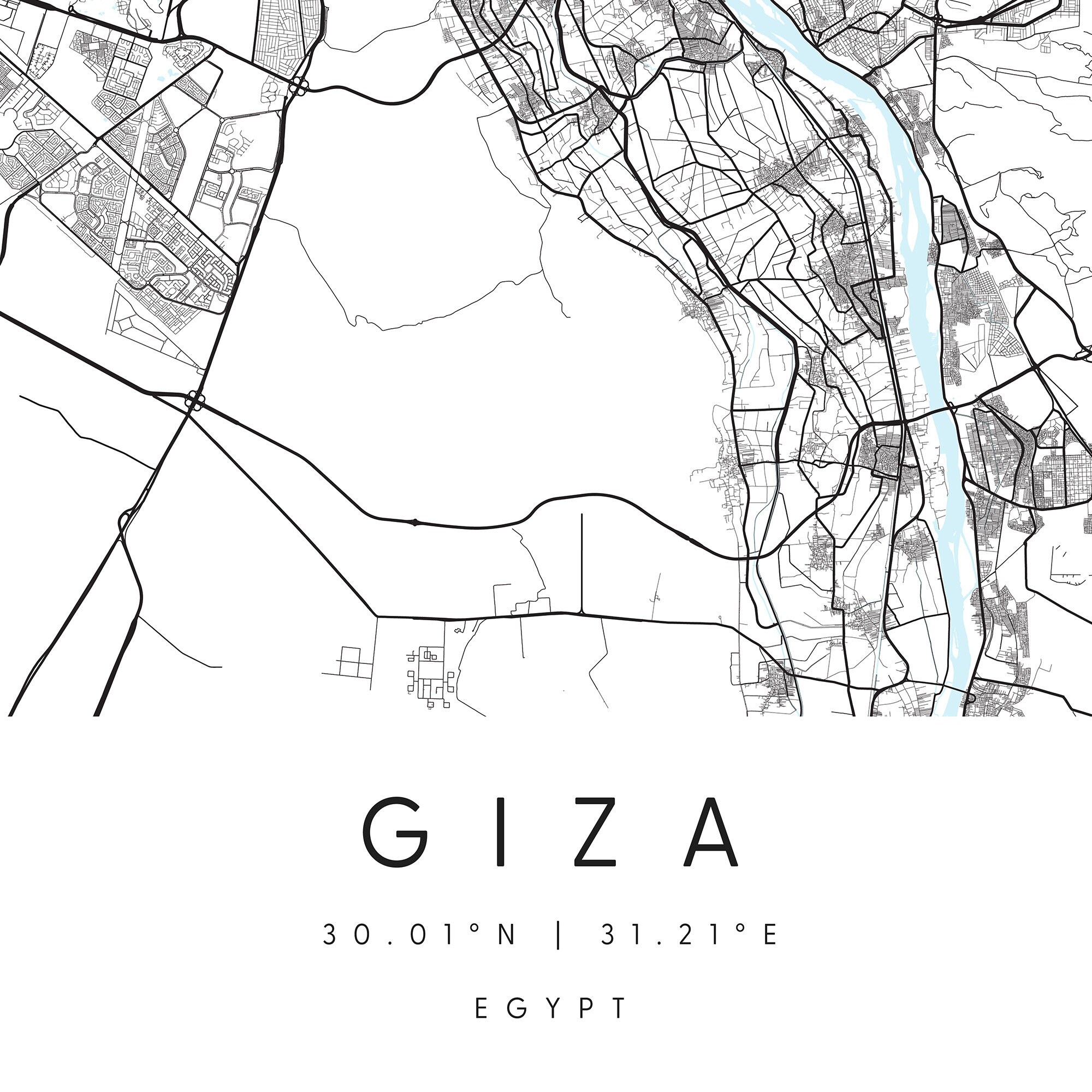 Giza Egypt Digital Art Map Digital Print Poster Blue and - Etsy