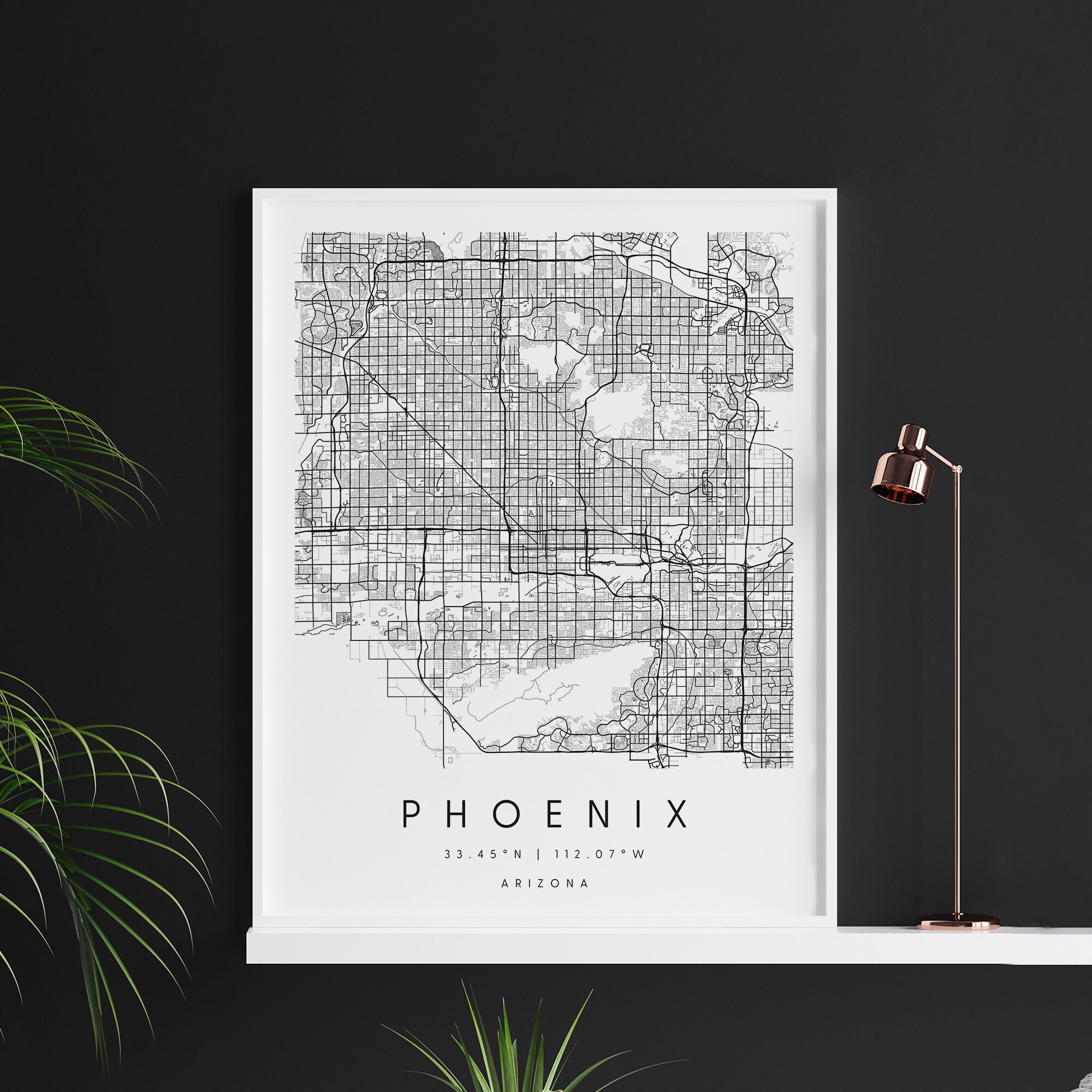 Phoenix Arizona, Digital Art Map, Digital Print Poster, Black and White ...