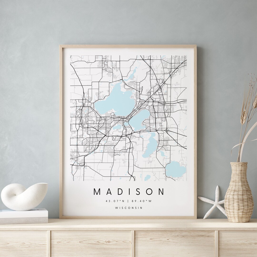 Madison Wisconsin, Printable City Map, Blue & White Wall Art, Modern ...