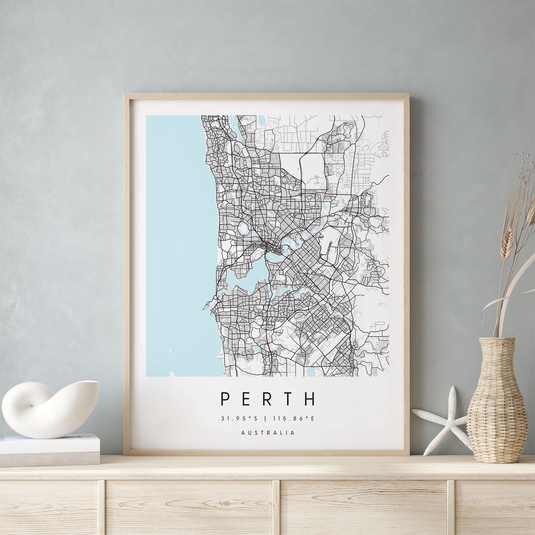 Perth Australia, Printable City Map, Blue & White Wall Art, Modern Map ...