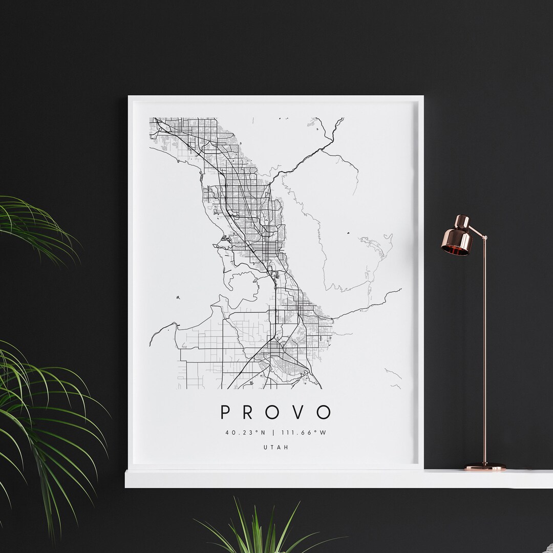 Provo Utah, Digital Art Map, Digital Print Poster, Black and White City ...