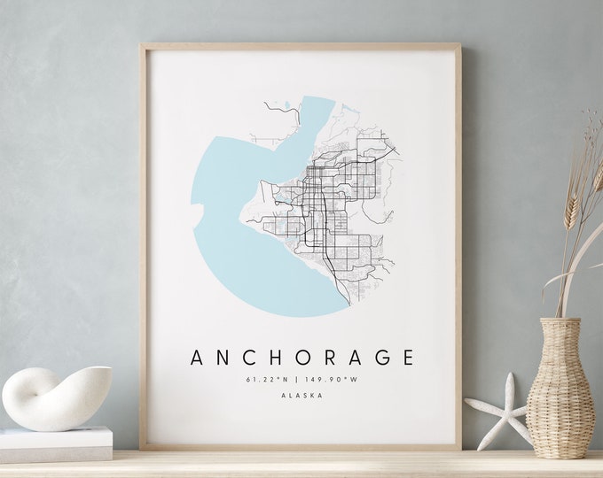 Anchorage Map, Anchorage, Alaska, City Map, Circle Map, Anchorage Print ...
