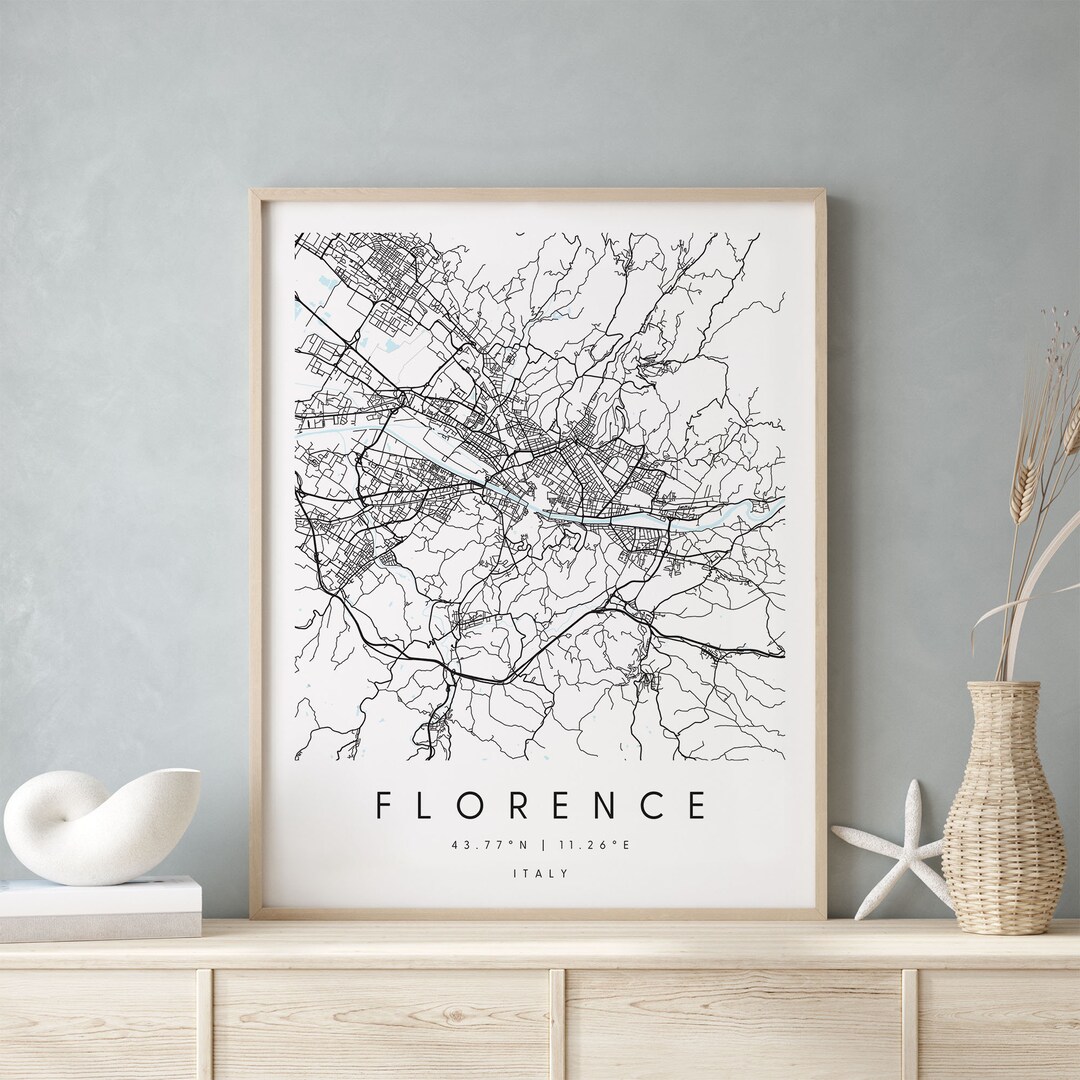 Florence Italy, Printable City Map, Blue & White Wall Art, Modern Map ...