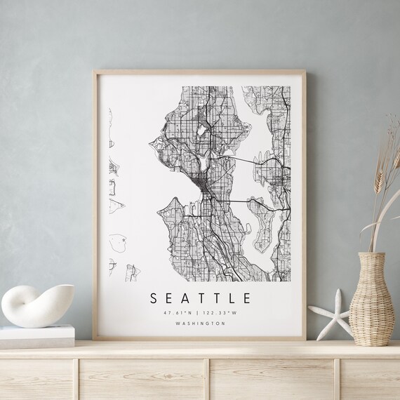 Seattle Washington Digital Art Map Digital Print Poster - Etsy