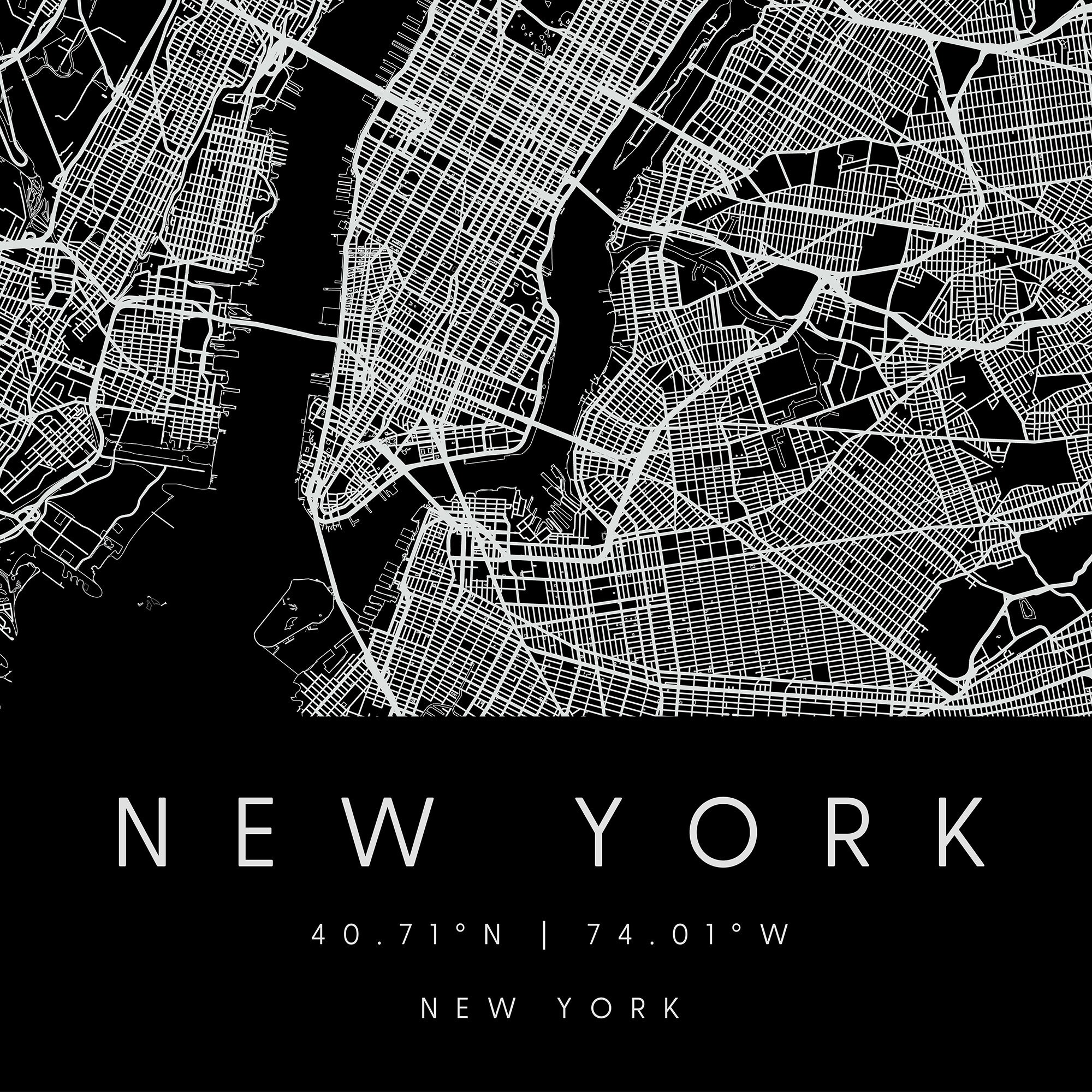 New York Manhattan, Digital Art Map, Digital Print Poster, Black and ...