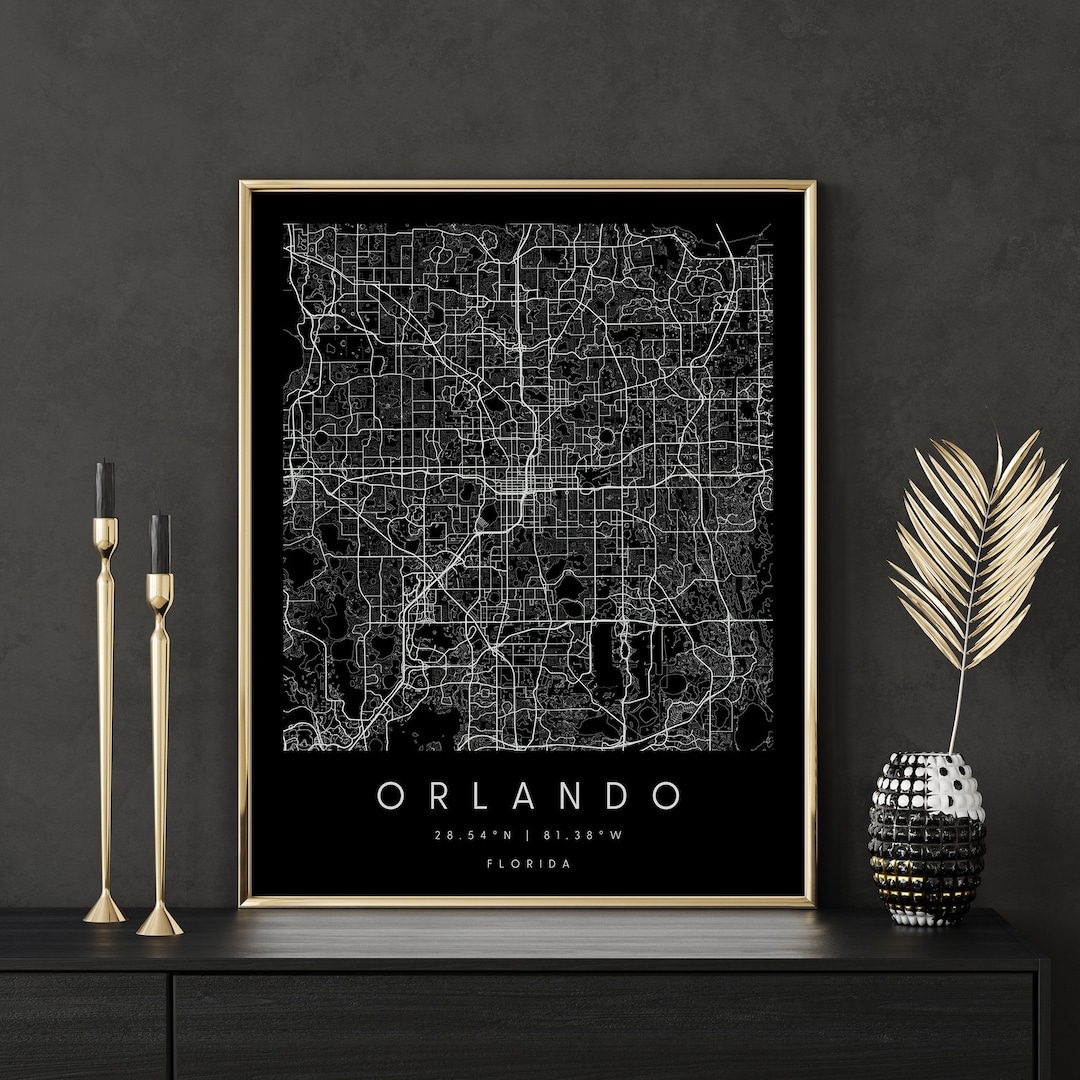 Orlando Florida, Digital Art Map, Digital Print Poster, Black and White ...