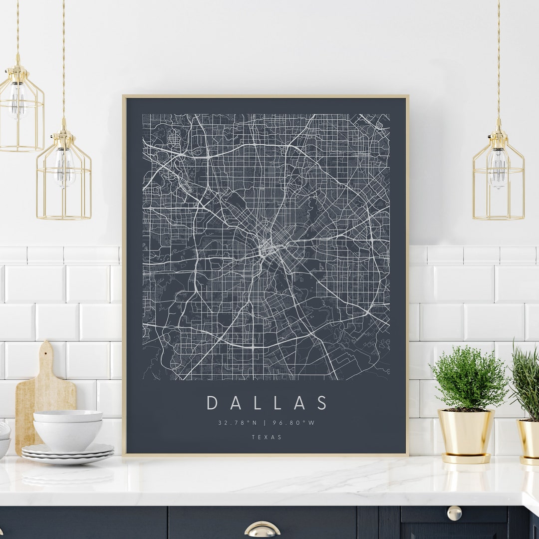 Dallas Texas Digital Art Map Digital Print Poster Neutral - Etsy