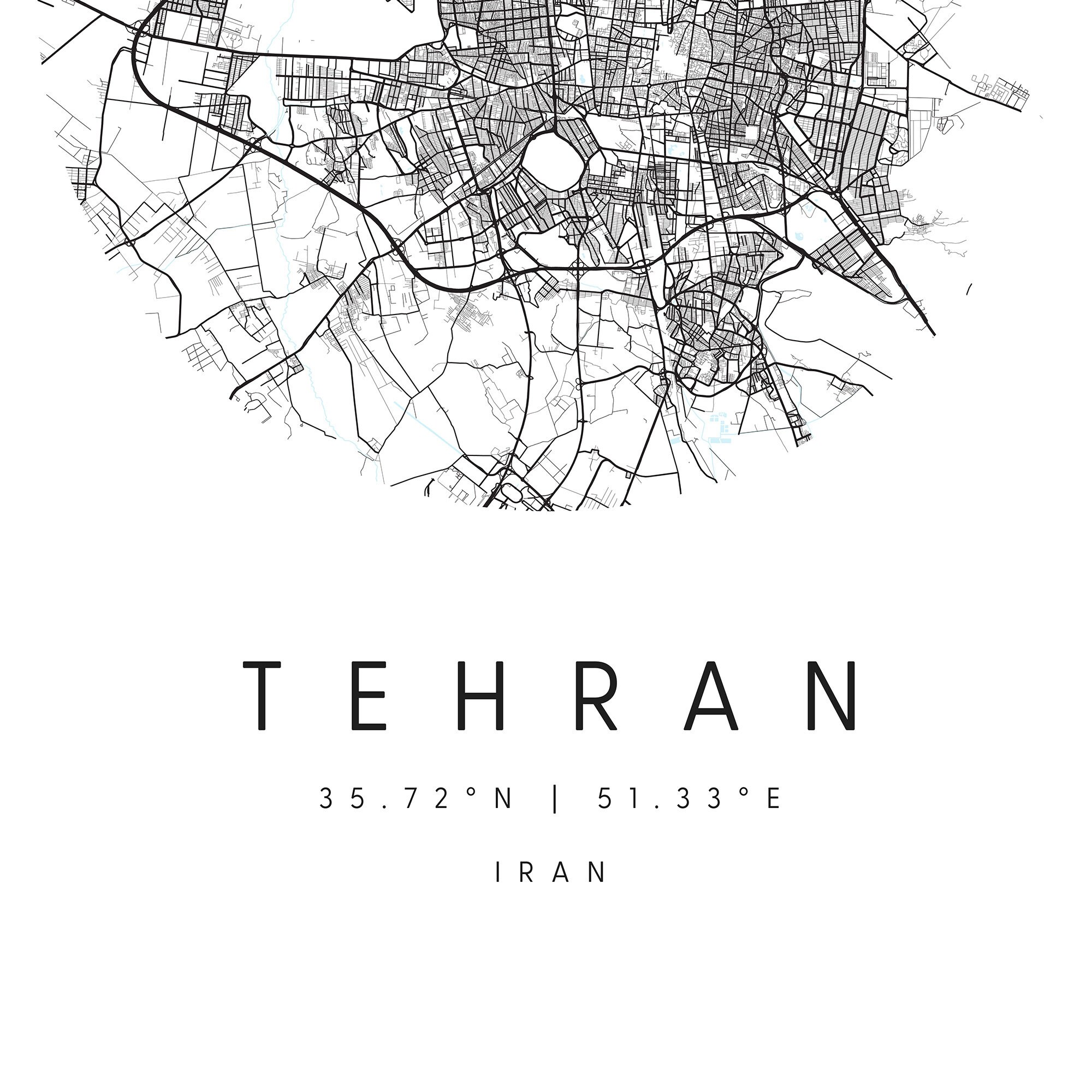 Tehran Iran Digital Art Map Digital Print Poster Blue and - Etsy