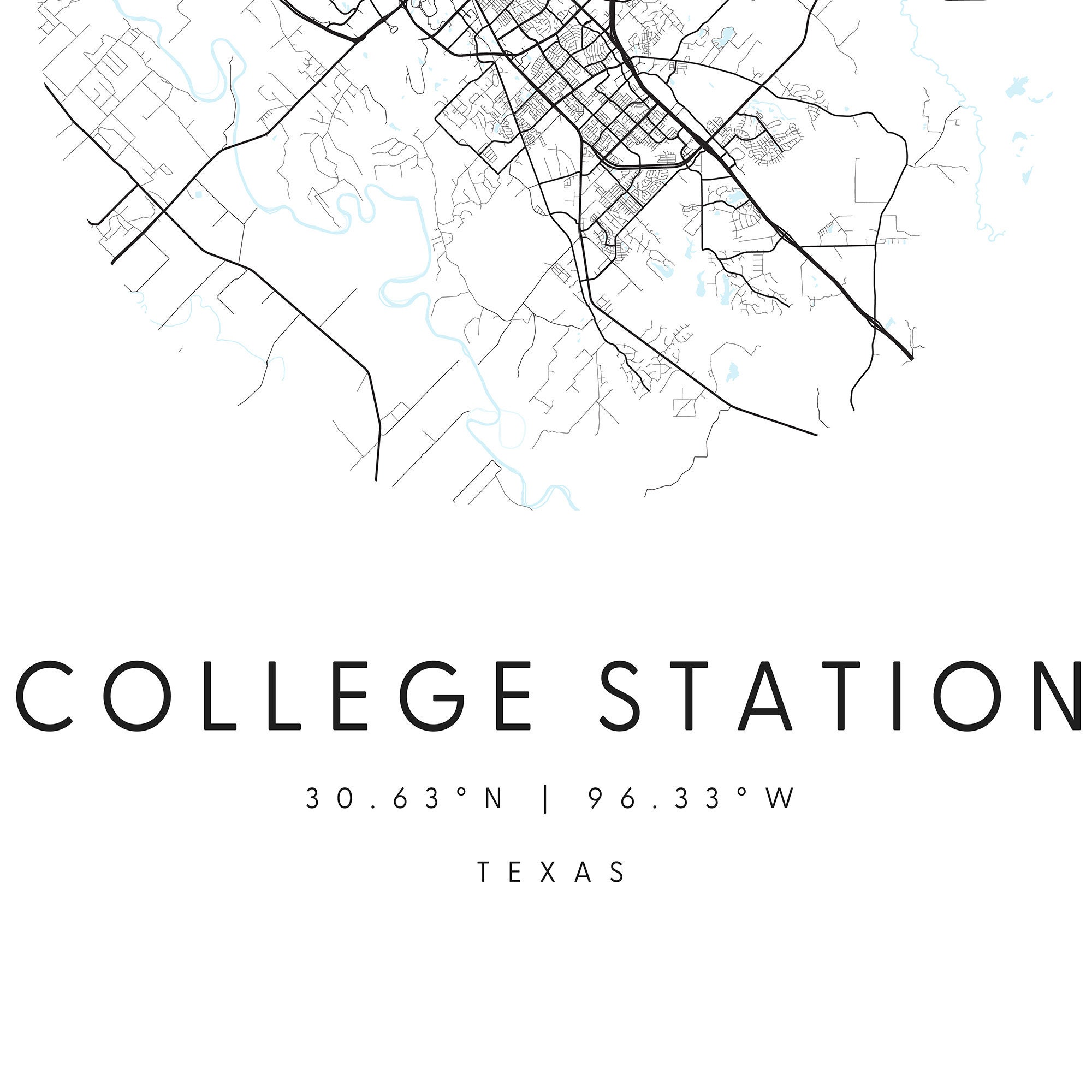 College Station Texas Digital Art Map Digital Print Poster - Etsy