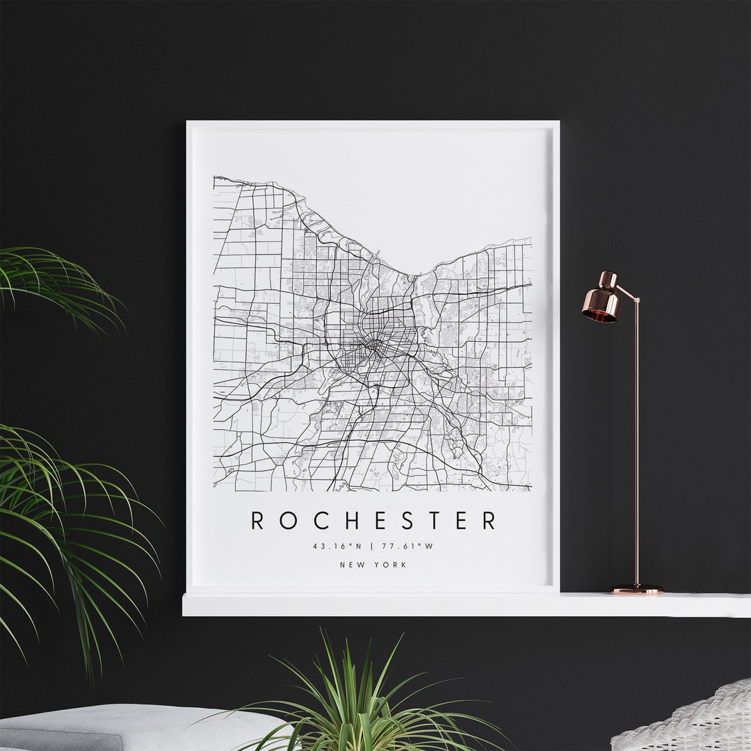 Rochester New York, Digital Art Map, Digital Print Poster, Black and ...