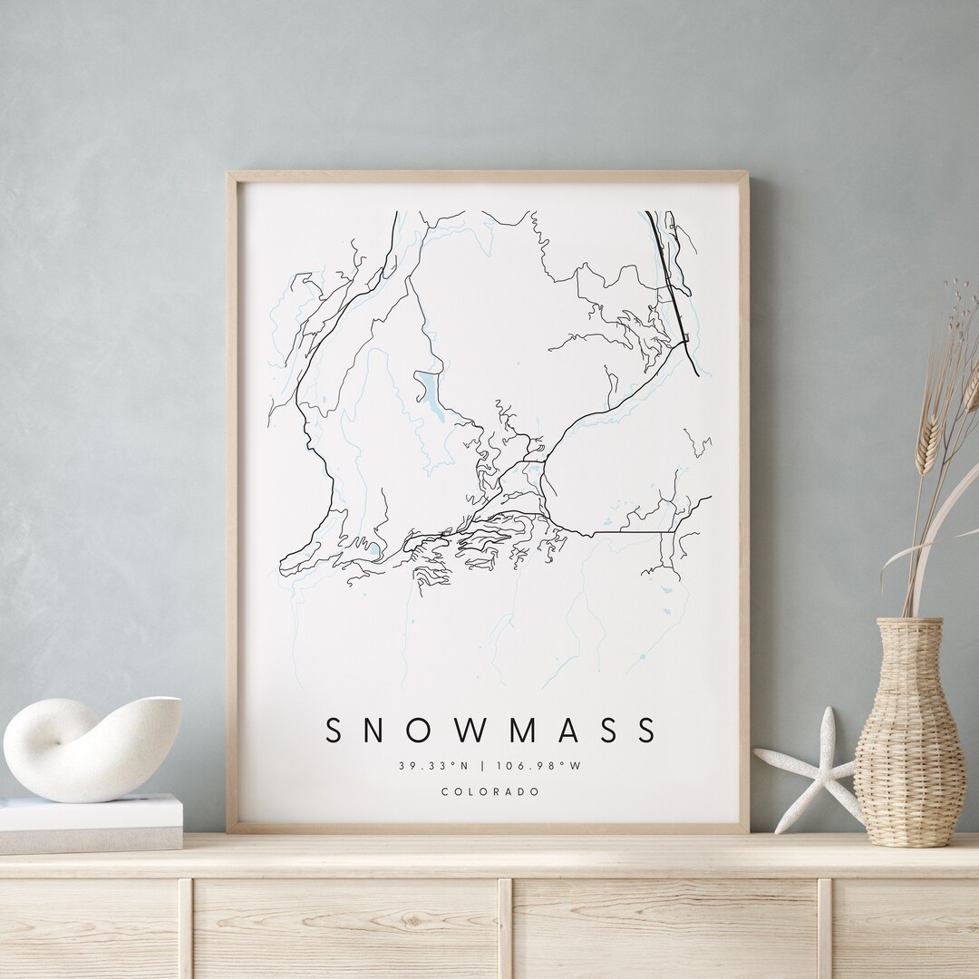 Snowmass Colorado, Digital Art Map, Digital Print Poster, Blue and ...