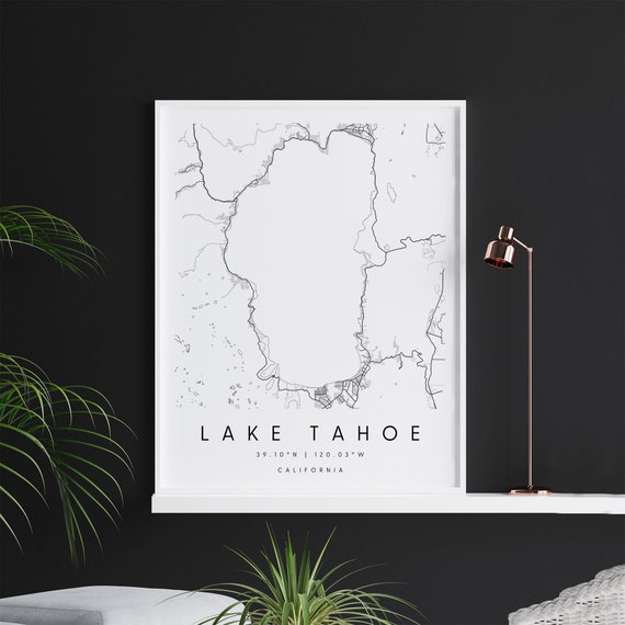 Lake Tahoe California Digital Art Map Digital Print Poster | Etsy