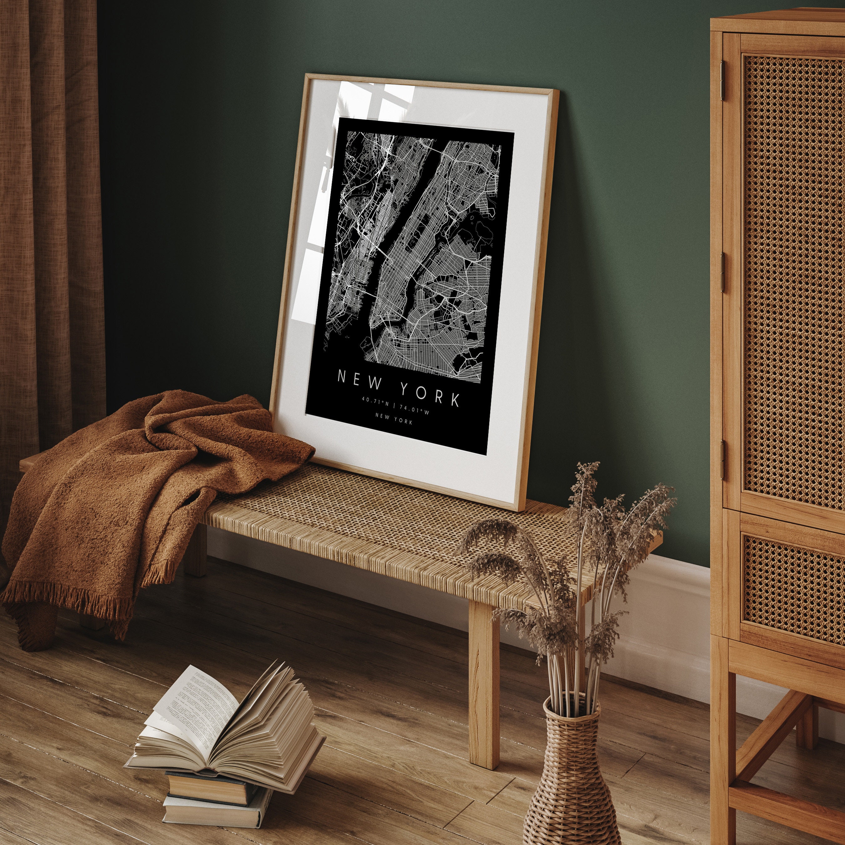 New York Manhattan, Digital Art Map, Digital Print Poster, Black and ...