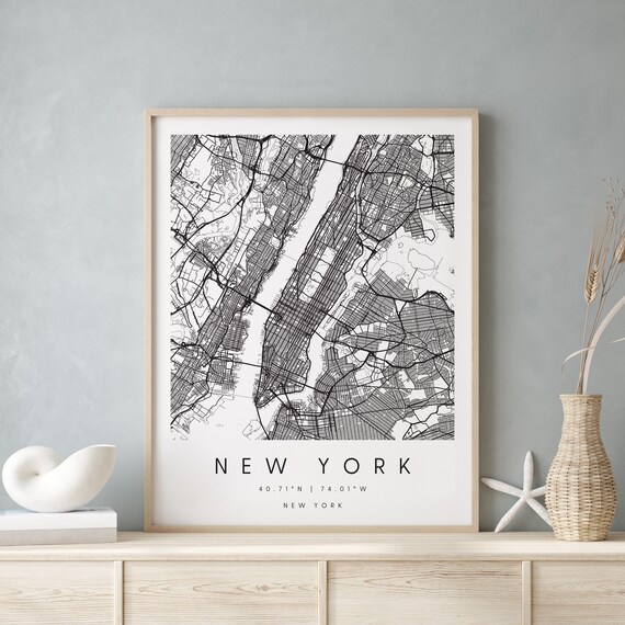 New York Manhattan Digital Art Map Digital Print Poster | Etsy