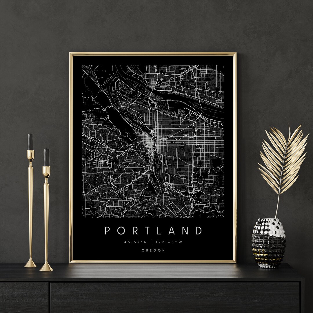 Portland Oregon, Digital Art Map, Digital Print Poster, Black and White ...