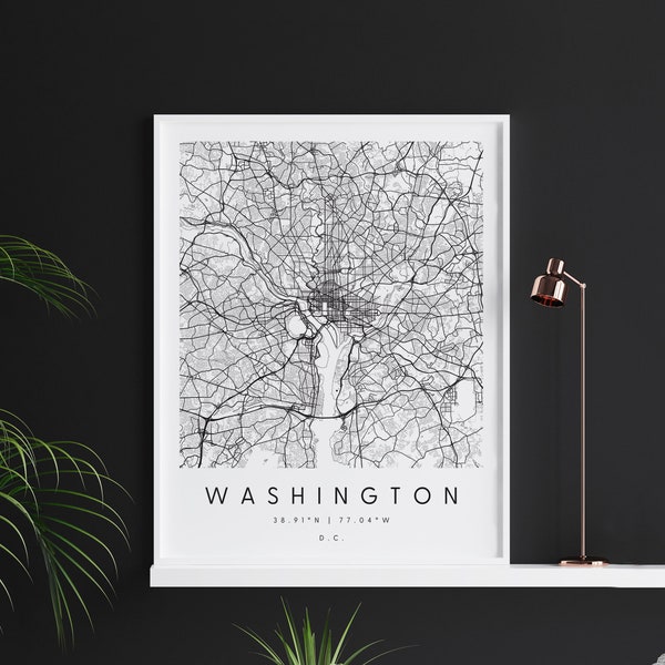Washington Dc Black and White Map - Etsy