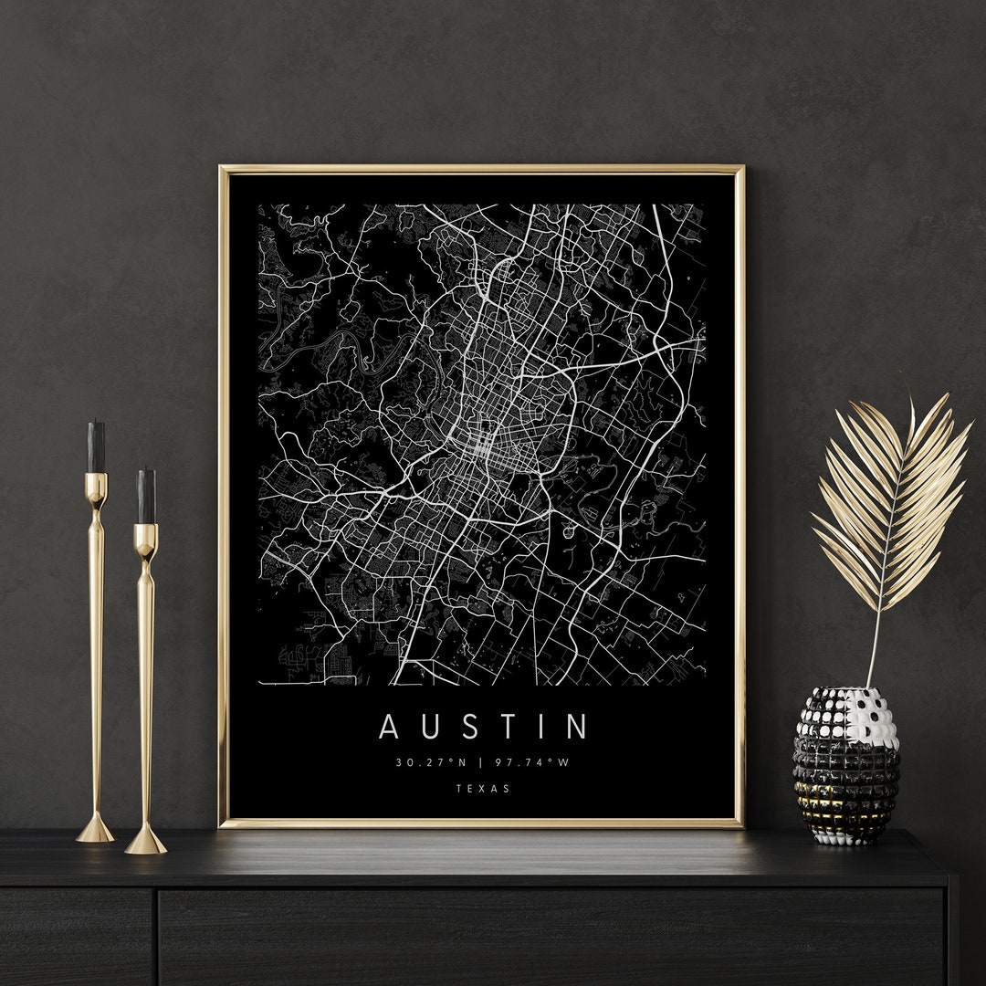 Austin Texas, Digital Art Map, Digital Print Poster, Black and White ...